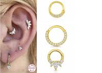 China 14G 16G 14k Gold Clicker Piercing For Nose Septum 6mm 10mm Size for sale
