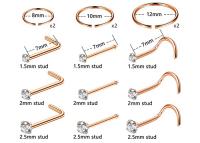 China ODM 18k Rose Gold Nose Ring , Nose Piercing Pin With 1.5-2.5mm Natural Diamond for sale