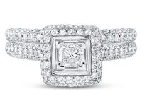 China 14K Yellow Gold Square Cut Promise Rings 0.8ct Three Stone for sale