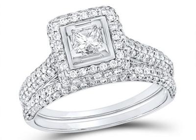 China 14K Yellow Gold Square Cut Promise Rings 0.8ct Three Stone for sale