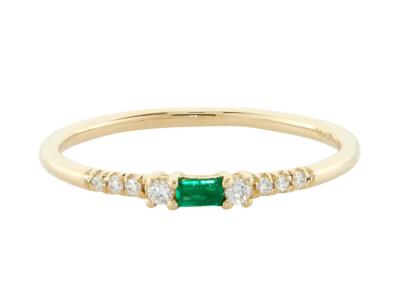 China 4×6mm Baguette Cut Emerald Ring , 14k Yellow Gold Emerald Ring Fashion Style for sale