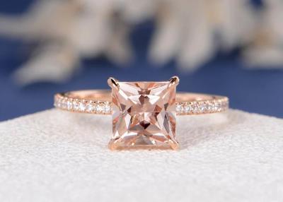 China Morganite Real Diamond Jewellery Ring Princess Cut 6×6mm Size for sale