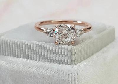 China Claw setting Cushion Cut Diamond Ring with 8×8mm 3 Stone OEM for sale