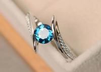 China Fancy Shank Blue Diamond Engagement Ring , OEM ODM 14K White Gold Ring for sale