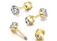 China Hypoallergenic 14k Gold Flat Back Stud Earrings With 2mm 4mm Tiny Round Diamond for sale