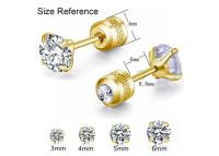 China Hypoallergenic 14k Gold Flat Back Stud Earrings With 2mm 4mm Tiny Round Diamond for sale