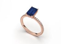 China Blue Sapphire Real Diamond Jewellery Ring Emerald Cut 8×6mm Size for sale