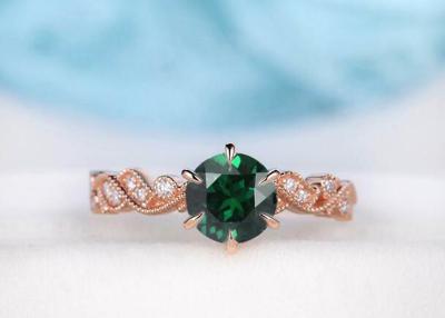 China Vintage Emerald Real Diamond Jewellery Ring Floral Vine Cut 6.5mm Size for sale
