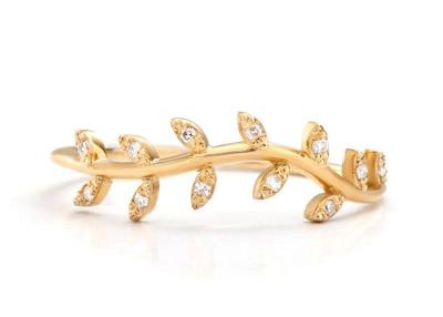 China 14K Yellow Gold Olive Branch Diamond Ring Round Cut 1.2mm Size for sale