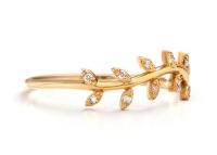 China 14K Yellow Gold Olive Branch Diamond Ring Round Cut 1.2mm Size for sale