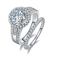 China 18K 14K 10k White Gold Ring , 1.8CT 8mm Womens Diamond Wedding Ring Sets for sale