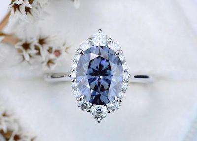 China 3 Carat Oval Lab Grown Moissanite Ring Dark Grey color 8×10MM size for sale