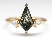 China Triangle Natural Moss Agate Engagement Ring , 9k Gold Ring With Diamonds OEM ODM for sale