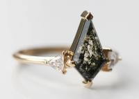 China Triangle Natural Moss Agate Engagement Ring , 9k Gold Ring With Diamonds OEM ODM for sale