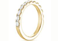 China Pave Half Baguette Diamond Wedding Band , 2.0mm-2.3mm 14k Yellow Gold Diamond Ring for sale