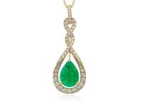 China Pear Cut 14K Gold Necklaces With Natural Green Emerald Tiny Diamond 6×8MM size for sale