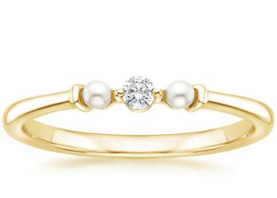 China 14K Yellow Gold Pearl And Diamond Wedding Ring 2mm Size ODM for sale