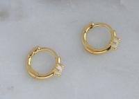 China Dia 10mm Gold Opal Huggie Earrings 1.5mm Width For Anniversary for sale