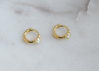 China Dia 10mm Gold Opal Huggie Earrings 1.5mm Width For Anniversary for sale