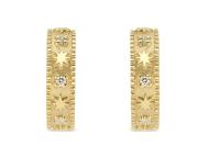 China Star Engraved 9K Gold Earrings Huggie Hoop Style Dia 16MM Width 4MM for sale