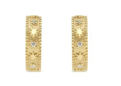 China Star Engraved 9K Gold Earrings Huggie Hoop Style Dia 16MM Width 4MM for sale