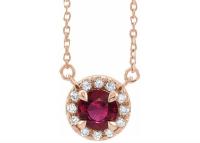 China 14K Gold Natural Ruby Pendant Necklace Round Cut With 0.6ct 5mm Halo Stones for sale