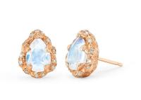 China Water Drop Faceted 9K Gold Earrings With 6×8MM Moonstone Real Diamond for sale