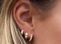 China 12mm Size Gold Huggie Hoop Earrings With 0.16ct Round Cut CZ for sale
