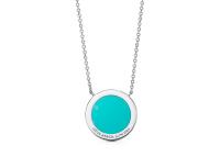 China 18k White Gold Diamond And Turquoise Circle Pendant with 16-18inch Chain for sale