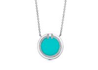 China 18k White Gold Diamond And Turquoise Circle Pendant with 16-18inch Chain for sale
