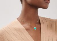 China 18k White Gold Diamond And Turquoise Circle Pendant with 16-18inch Chain for sale