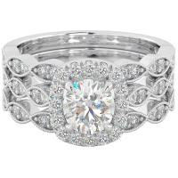 China 51pcs 0.51CT Halo Diamond Engagement Ring Set Claw Prong Setting Type for sale