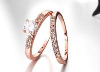 China OEM Rose Gold Engagement And Wedding Ring Set with 0.44CT 5mm Stone for sale