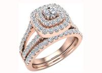 China 0.79CT 79PCS Diamond Engagement Wedding Rings Double Halo Style Cushion Shape for sale