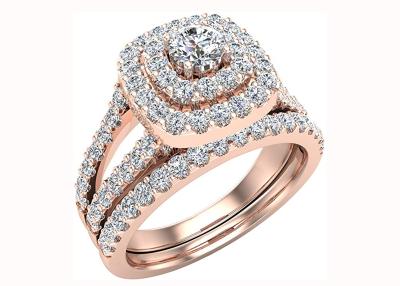 China 0.79CT 79PCS Diamond Engagement Wedding Rings Double Halo Style Cushion Shape for sale