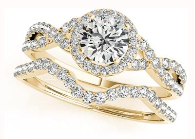 China Women's Round Cut Halo Engagement Rings , 0.45CT Bridal Wedding Ring Set ODM for sale
