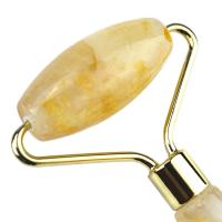 China 128*58mm Yellow Citrine Roller Real Natural Stone Facial Massager Ice Face Roller Welded Smooth Massage Area for sale
