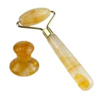China 128*58mm Yellow Citrine Roller Real Natural Stone Facial Massager Ice Face Roller Welded Smooth Massage Area for sale