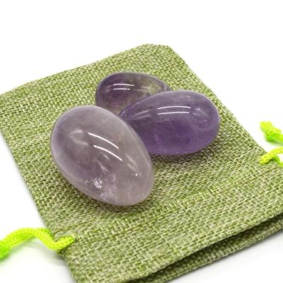 China OEM Accepted Carved Yoni Eggs for Vaginal Exercise Natural Drilled Amethyst Jade Eggs for sale