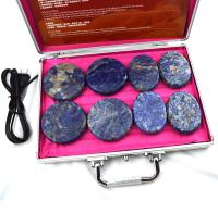China Personal Health Care Blue Soddlite 8pcs Massage Stone in Aluminum Heating Box with Heat Massage Energy Stones for sale