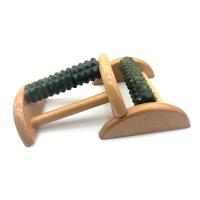 China Customizable Beech Wood Bracket Jade Foot Massager 14*12.8*5.2cm Xiuyan Jade Massage Roller Portable Sole Massage Tool for sale