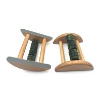 China Customizable Beech Wood Bracket Jade Foot Massager 14*12.8*5.2cm Xiuyan Jade Massage Roller Portable Sole Massage Tool for sale