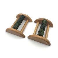 China Customizable Beech Wood Bracket Jade Foot Massager 14*12.8*5.2cm Xiuyan Jade Massage Roller Portable Sole Massage Tool for sale