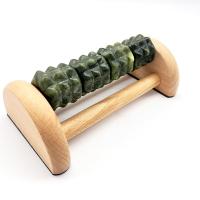 China Customizable Beech Wood Bracket Jade Foot Massager 14*12.8*5.2cm Xiuyan Jade Massage Roller Portable Sole Massage Tool for sale