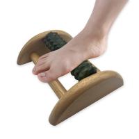 China Customizable Beech Wood Bracket Jade Foot Massager 14*12.8*5.2cm Xiuyan Jade Massage Roller Portable Sole Massage Tool for sale