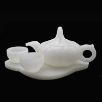China Polished White Jade Tea Top Carving Craft in Chinese Style for High Class Home Decor for sale