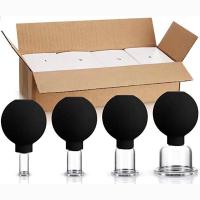 China 15/25/35/55mm 4 Pieces Silicone Glass Facial Suction Cupping Set for Vacuum Suction Massage Therapy on Eyes Face and Body for sale