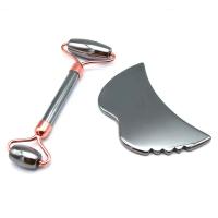 China Skin Care Tools Energy Stone Guasha Massager for Face Eyes Neck Finger 5.5*14 cm Silver Terahertz Face Roller Gua Sha Set for sale