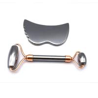China Skin Care Tools Energy Stone Guasha Massager for Face Eyes Neck Finger 5.5*14 cm Silver Terahertz Face Roller Gua Sha Set for sale
