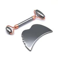 China Skin Care Tools Energy Stone Guasha Massager for Face Eyes Neck Finger 5.5*14 cm Silver Terahertz Face Roller Gua Sha Set for sale